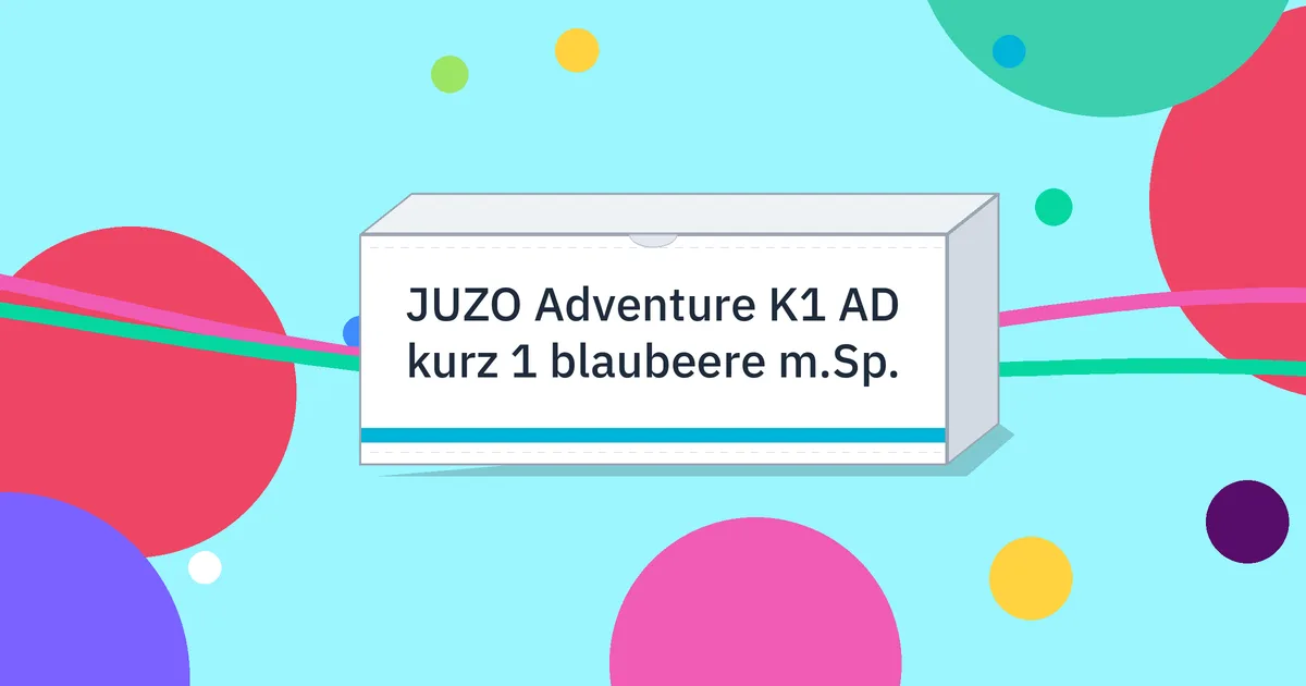 Symbolbild: Packung mit der Aufschrift JUZO Adventure K1 AD kurz 1 blaubeere m.Sp. (PZN 16344606) – Verfügbarkeit und Bezug in Apotheken in Frankfurt am Main
