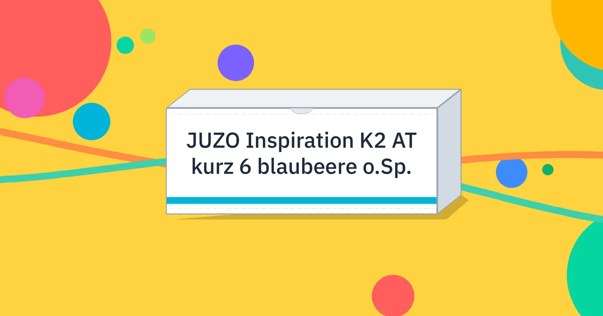 Symbolbild: Packung mit der Aufschrift JUZO Inspiration K2 AT kurz 6 blaubeere o.Sp. (PZN 14931742) – Verfügbarkeit und Bezug in Apotheken in Frankfurt am Main