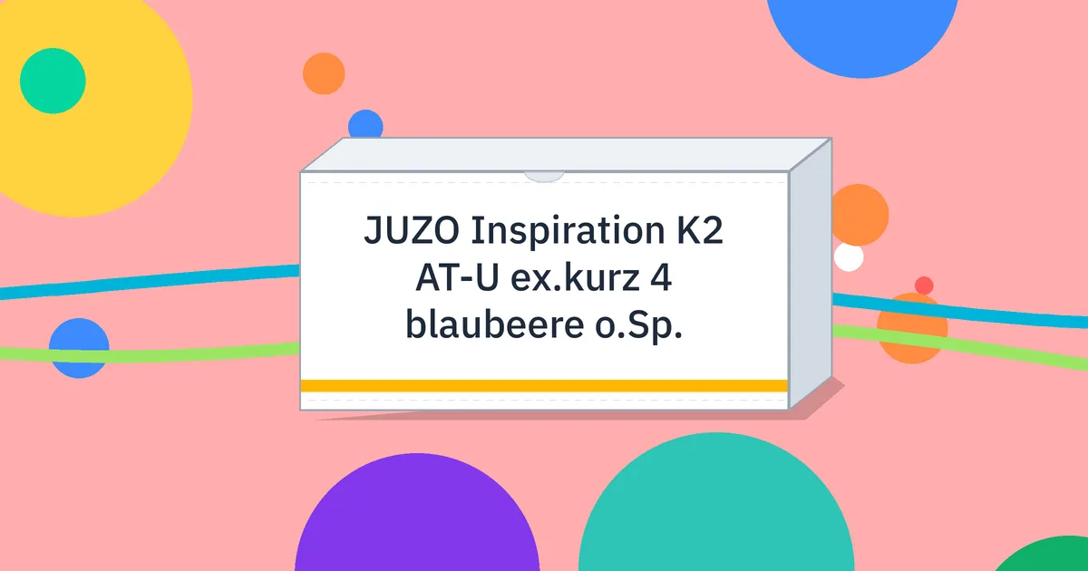 Symbolbild: Packung mit der Aufschrift JUZO Inspiration K2 AT-U ex.kurz 4 blaubeere o.Sp. (PZN 14930228) – Verfügbarkeit und Bezug in Apotheken in Frankfurt am Main