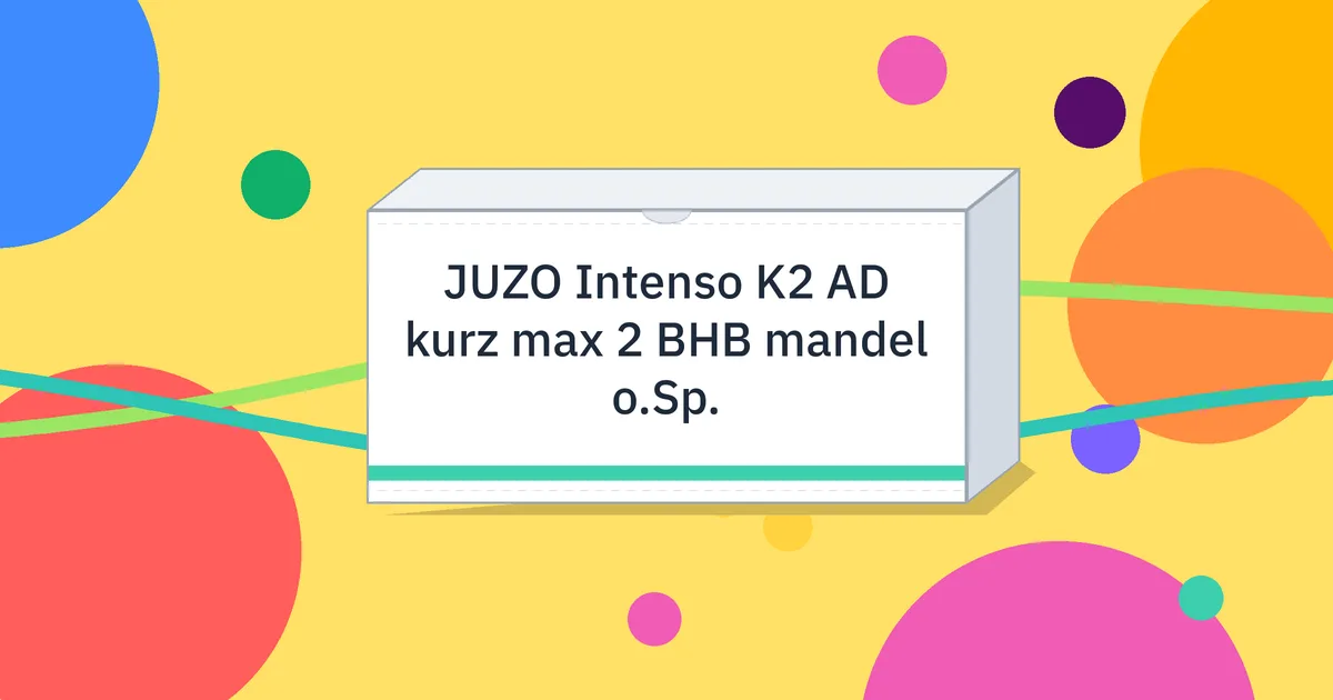 Symbolbild: Packung mit der Aufschrift JUZO Intenso K2 AD kurz max 2 BHB mandel o.Sp. (PZN 18626332) – Verfügbarkeit und Bezug in Apotheken in Frankfurt am Main