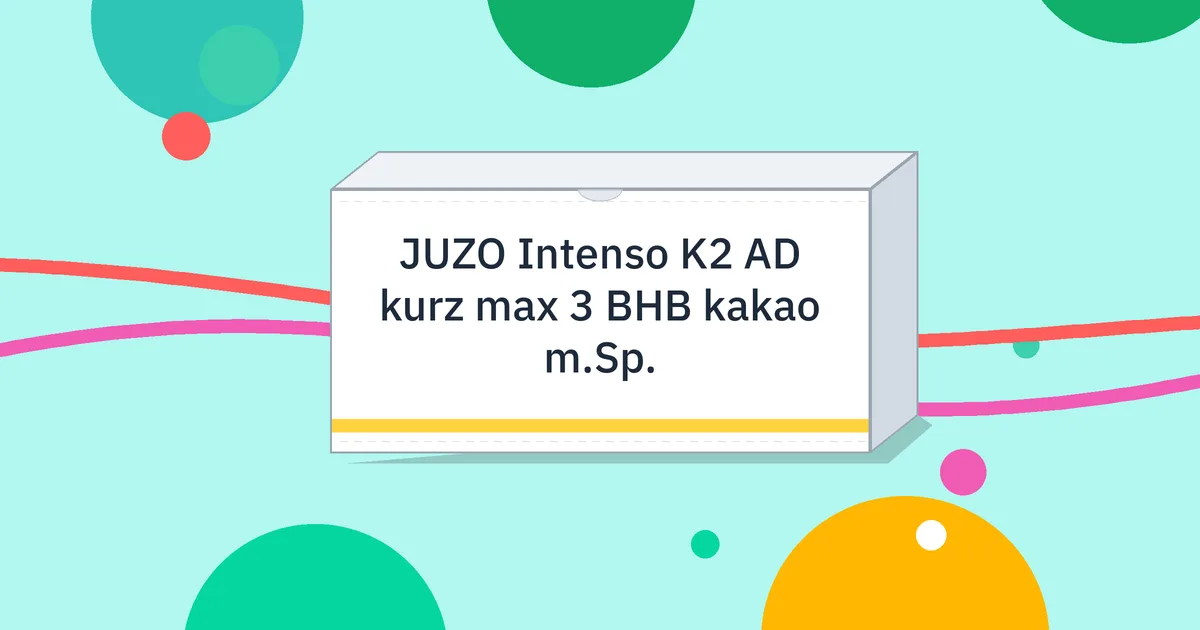 Symbolbild: Packung mit der Aufschrift JUZO Intenso K2 AD kurz max 3 BHB kakao m.Sp. (PZN 18615989) – Verfügbarkeit und Bezug in Apotheken in Frankfurt am Main