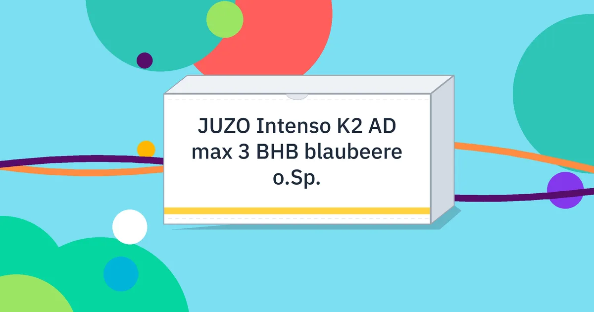 Symbolbild: Packung mit der Aufschrift JUZO Intenso K2 AD max 3 BHB blaubeere o.Sp. (PZN 18626875) – Verfügbarkeit und Bezug in Apotheken in Frankfurt am Main