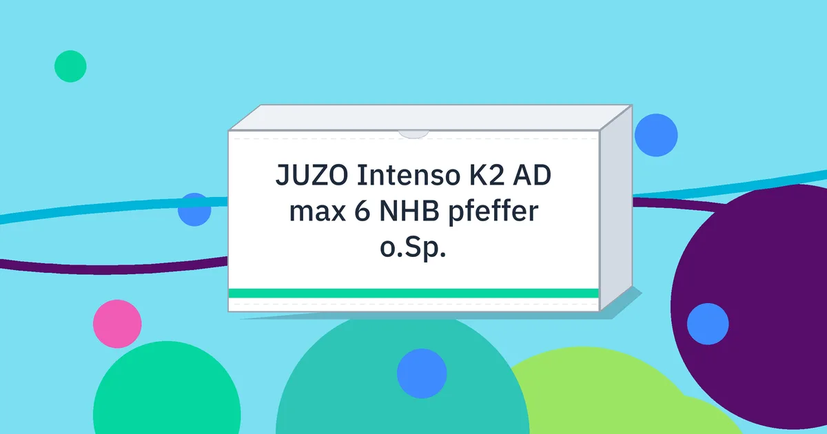 Symbolbild: Packung mit der Aufschrift JUZO Intenso K2 AD max 6 NHB pfeffer o.Sp. (PZN 18623144) – Verfügbarkeit und Bezug in Apotheken in Frankfurt am Main