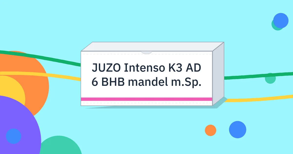 Symbolbild: Packung mit der Aufschrift JUZO Intenso K3 AD 6 BHB mandel m.Sp. (PZN 18634573) – Verfügbarkeit und Bezug in Apotheken in Frankfurt am Main