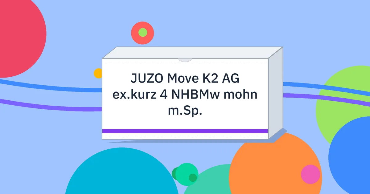 Symbolbild: Packung mit der Aufschrift JUZO Move K2 AG ex.kurz 4 NHBMw mohn m.Sp. (PZN 18563063) – Verfügbarkeit und Bezug in Apotheken in Frankfurt am Main