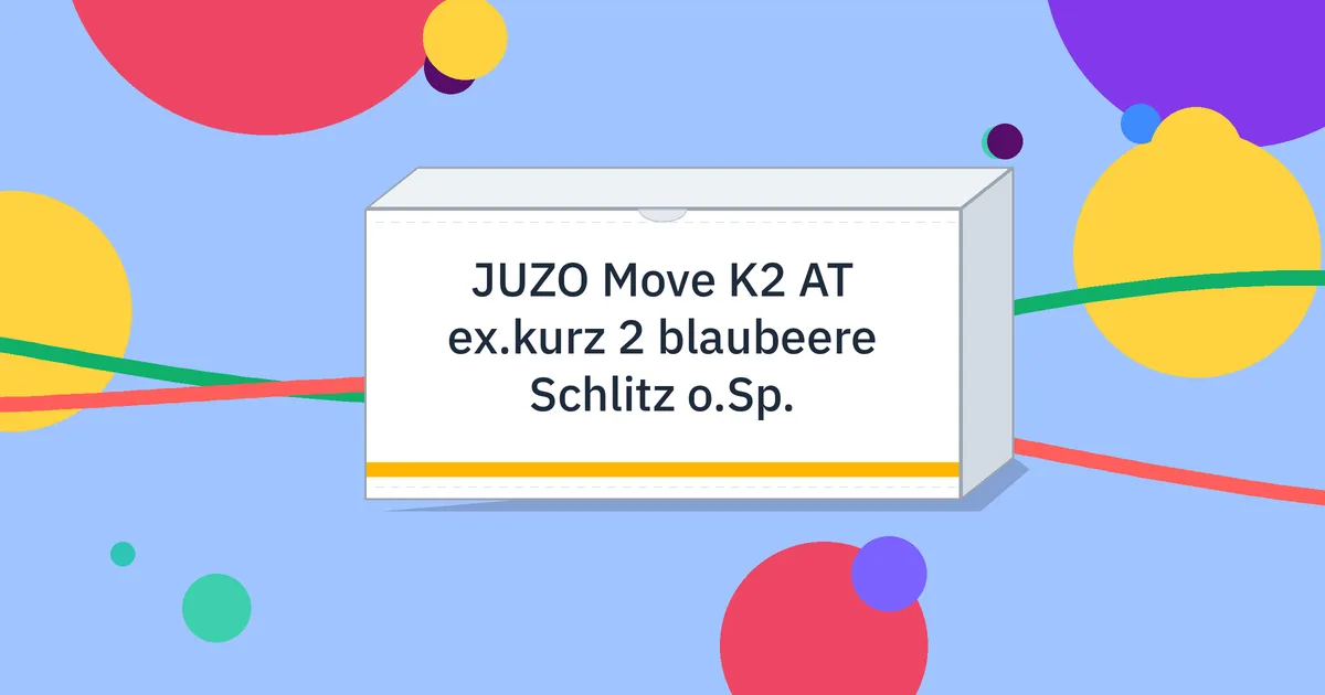 Symbolbild: Packung mit der Aufschrift JUZO Move K2 AT ex.kurz 2 blaubeere Schlitz o.Sp. (PZN 20673362) – Verfügbarkeit und Bezug in Apotheken in Frankfurt am Main