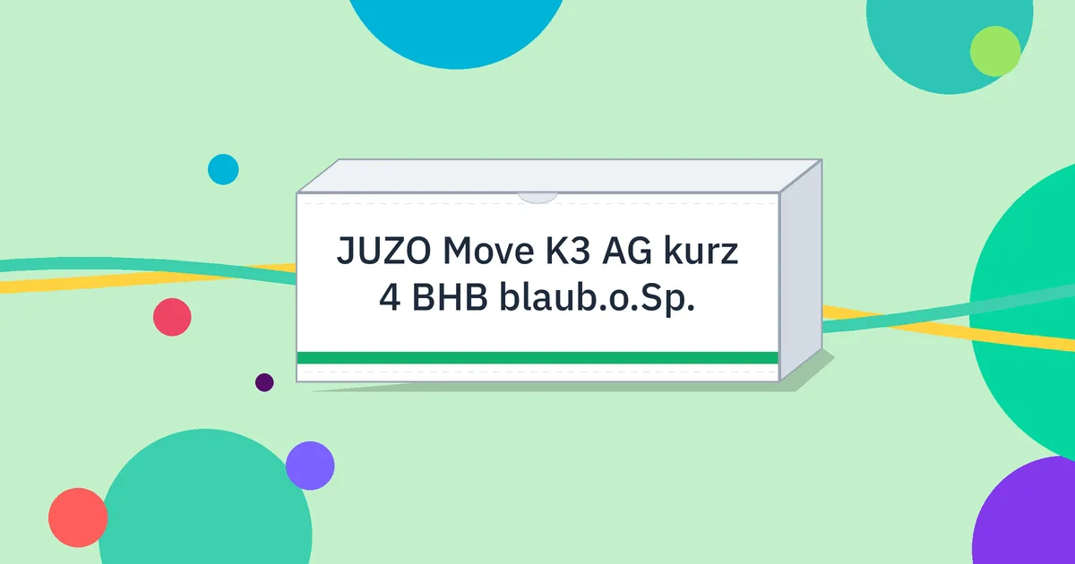 Symbolbild: Packung mit der Aufschrift JUZO Move K3 AG kurz 4 BHB blaub.o.Sp. (PZN 18593414) – Verfügbarkeit und Bezug in Apotheken in Frankfurt am Main
