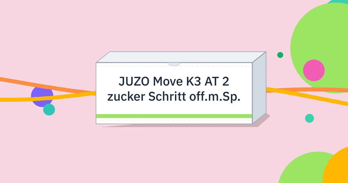 Symbolbild: Packung mit der Aufschrift JUZO Move K3 AT 2 zucker Schritt off.m.Sp. (PZN 20677207) – Verfügbarkeit und Bezug in Apotheken in Frankfurt am Main