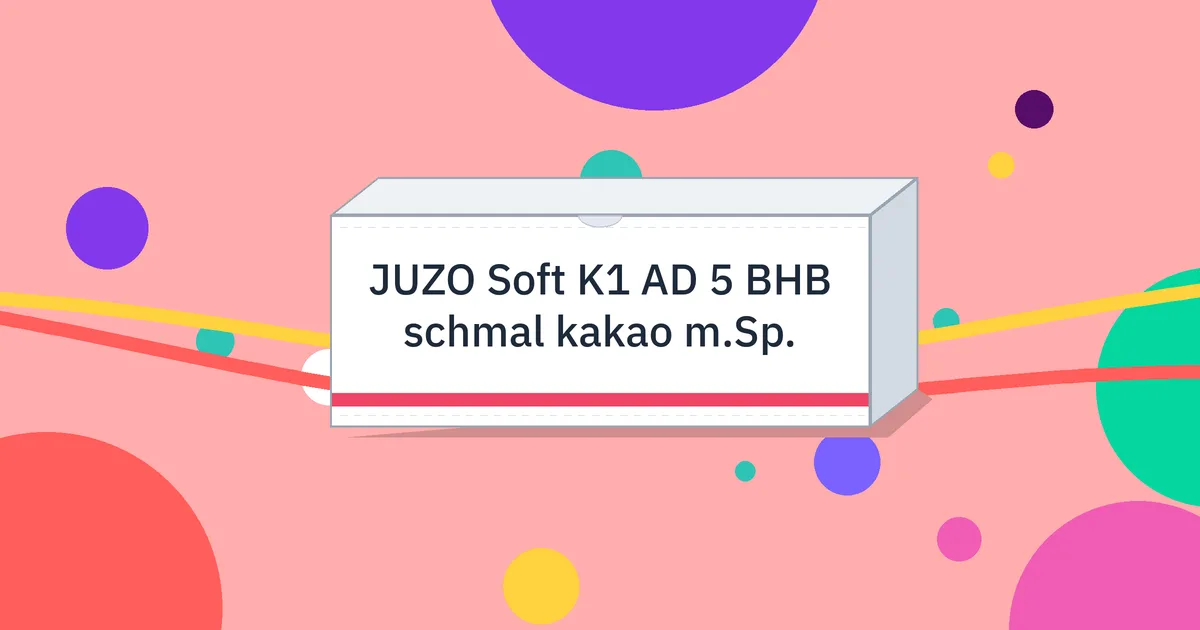 Symbolbild: Packung mit der Aufschrift JUZO Soft K1 AD 5 BHB schmal kakao m.Sp. (PZN 15461379) – Verfügbarkeit und Bezug in Apotheken in Frankfurt am Main
