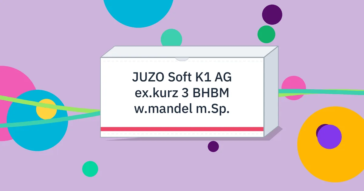 Symbolbild: Packung mit der Aufschrift JUZO Soft K1 AG ex.kurz 3 BHBM w.mandel m.Sp. (PZN 14864388) – Verfügbarkeit und Bezug in Apotheken in Frankfurt am Main