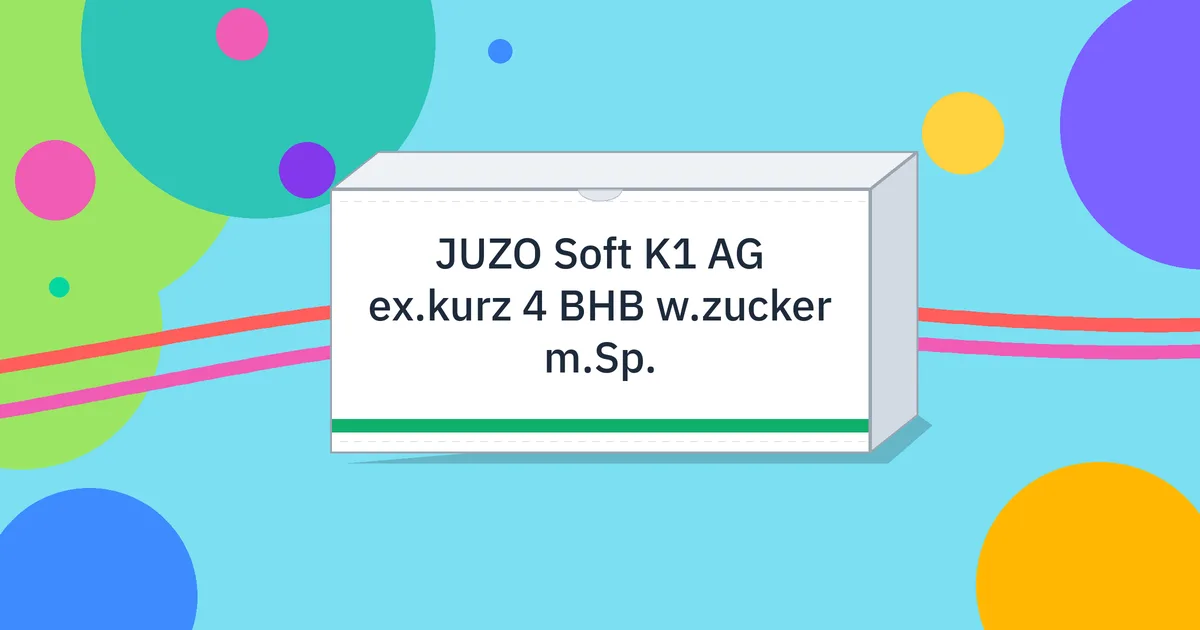 Symbolbild: Packung mit der Aufschrift JUZO Soft K1 AG ex.kurz 4 BHB w.zucker m.Sp. (PZN 14839189) – Verfügbarkeit und Bezug in Apotheken in Frankfurt am Main