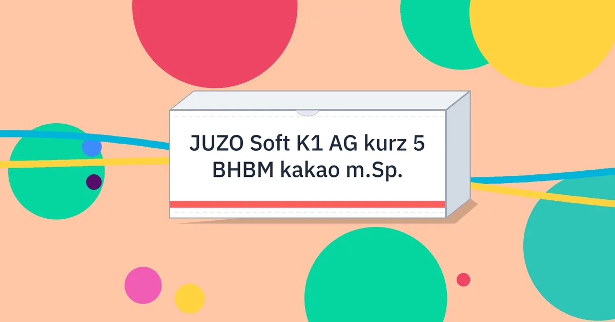 Symbolbild: Packung mit der Aufschrift JUZO Soft K1 AG kurz 5 BHBM kakao m.Sp. (PZN 14856029) – Verfügbarkeit und Bezug in Apotheken in Frankfurt am Main