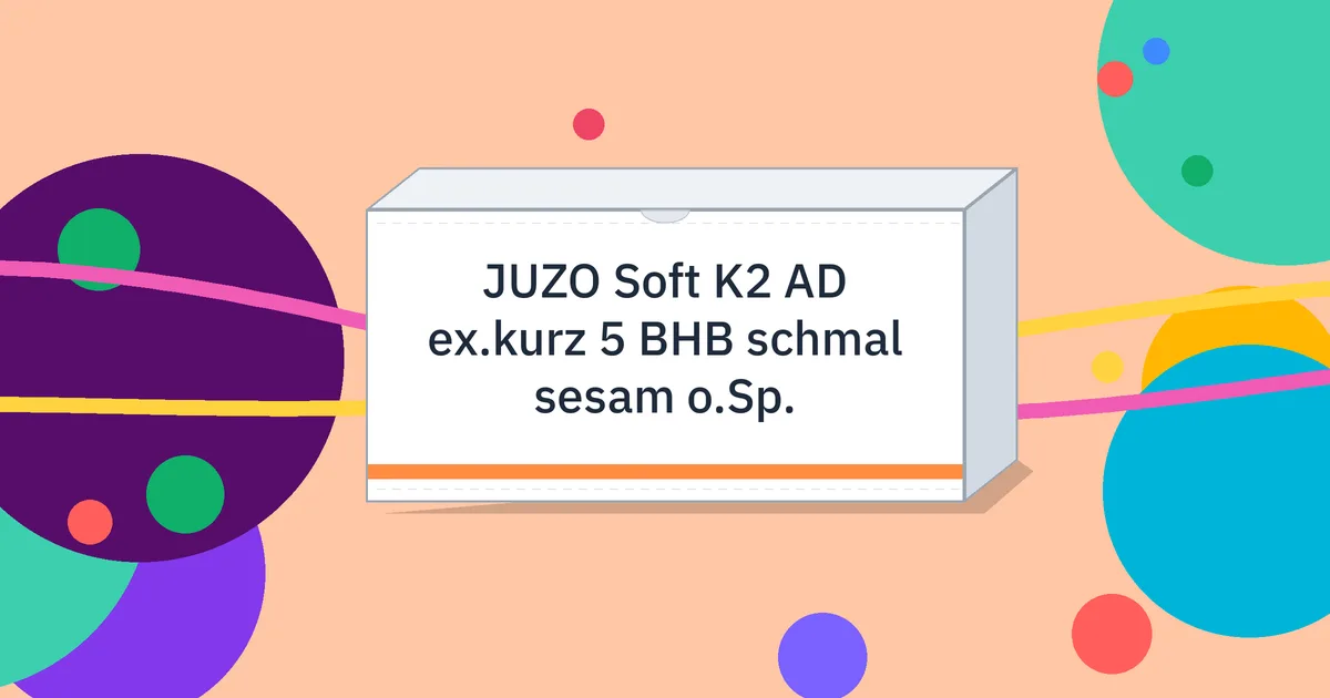 Symbolbild: Packung mit der Aufschrift JUZO Soft K2 AD ex.kurz 5 BHB schmal sesam o.Sp. (PZN 15468358) – Verfügbarkeit und Bezug in Apotheken in Frankfurt am Main