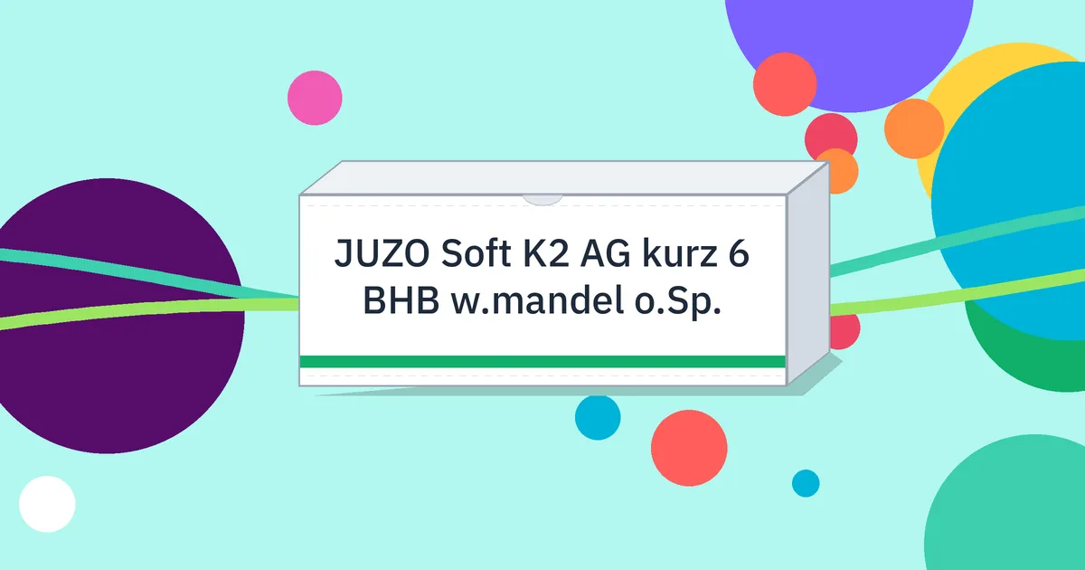 Symbolbild: Packung mit der Aufschrift JUZO Soft K2 AG kurz 6 BHB w.mandel o.Sp. (PZN 14842932) – Verfügbarkeit und Bezug in Apotheken in Frankfurt am Main