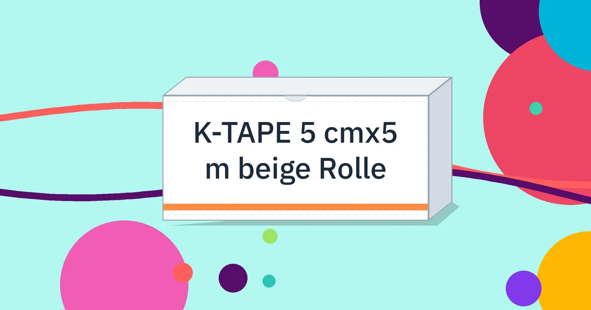 Symbolbild: Packung mit der Aufschrift K-TAPE 5 cmx5 m beige Rolle (PZN 17455302) – Verfügbarkeit und Bezug in Apotheken in Frankfurt am Main