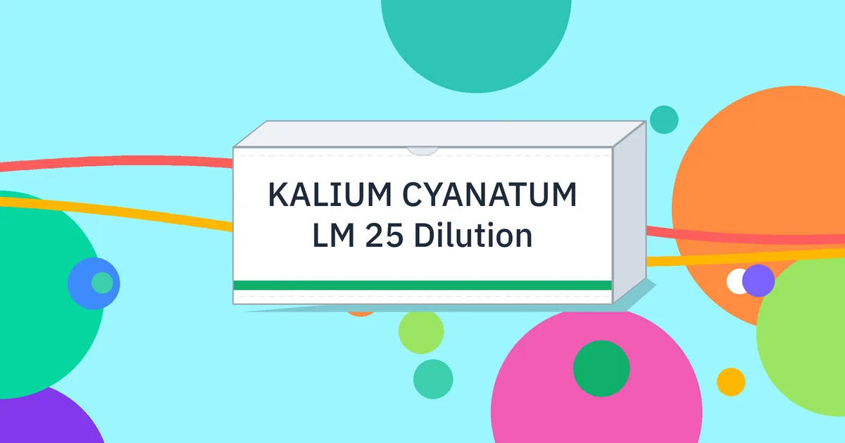 Symbolbild: Packung mit der Aufschrift KALIUM CYANATUM LM 25 Dilution (PZN 12920734) – Verfügbarkeit und Bezug in Apotheken in Frankfurt am Main
