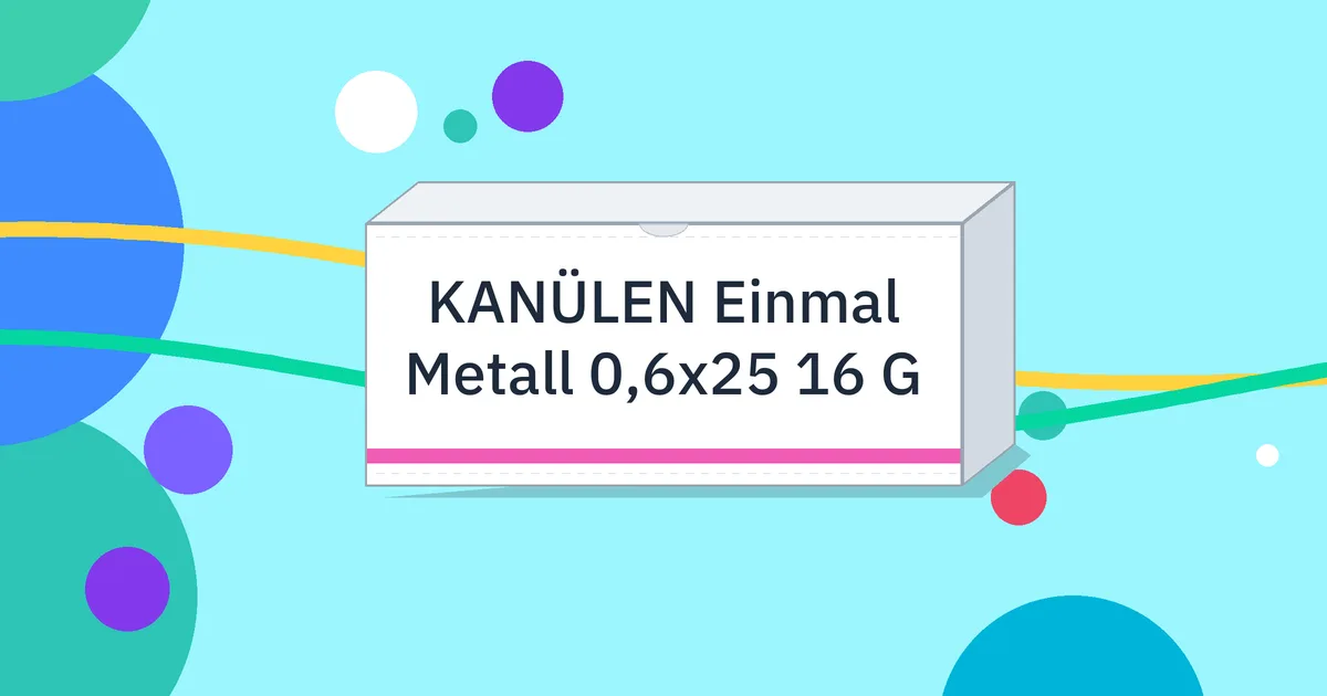 Symbolbild: Packung mit der Aufschrift KANÜLEN Einmal Metall 0,6x25 16 G (PZN 02439958) – Verfügbarkeit und Bezug in Apotheken in Frankfurt am Main