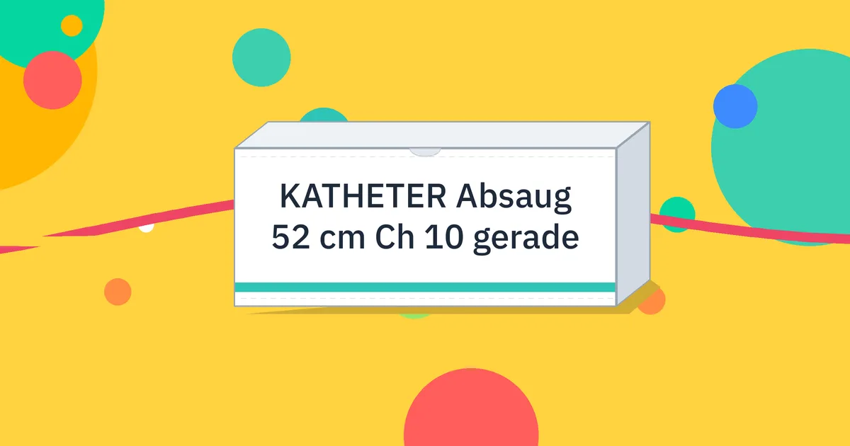 Symbolbild: Packung mit der Aufschrift KATHETER Absaug 52 cm Ch 10 gerade (PZN 03200840) – Verfügbarkeit und Bezug in Apotheken in Frankfurt am Main