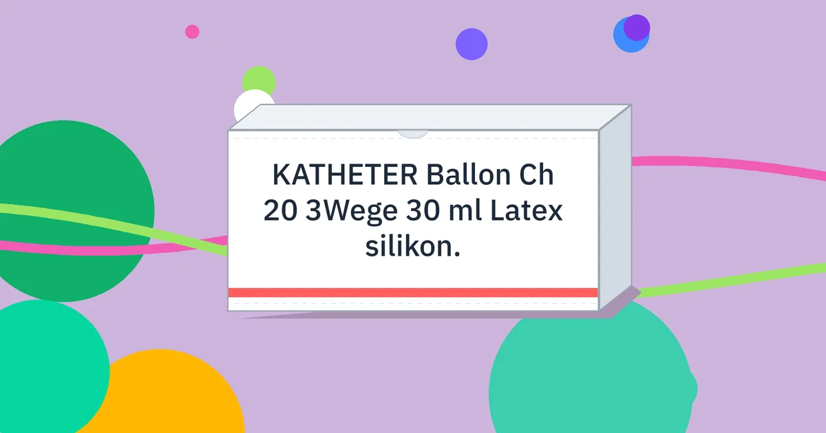 Symbolbild: Packung mit der Aufschrift KATHETER Ballon Ch 20 3Wege 30 ml Latex silikon. (PZN 14241486) – Verfügbarkeit und Bezug in Apotheken in Frankfurt am Main