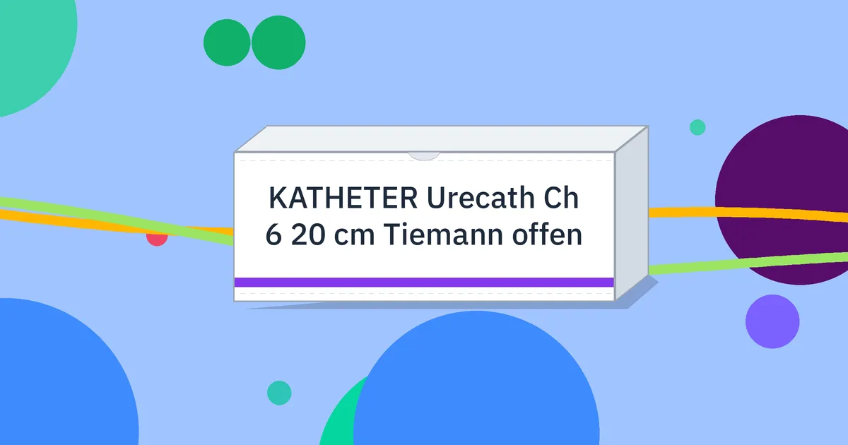 Symbolbild: Packung mit der Aufschrift KATHETER Urecath Ch 6 20 cm Tiemann offen (PZN 03384923) – Verfügbarkeit und Bezug in Apotheken in Frankfurt am Main