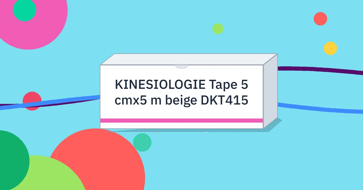 Symbolbild: Packung mit der Aufschrift KINESIOLOGIE Tape 5 cmx5 m beige DKT415 (PZN 17174750) – Verfügbarkeit und Bezug in Apotheken in Frankfurt am Main