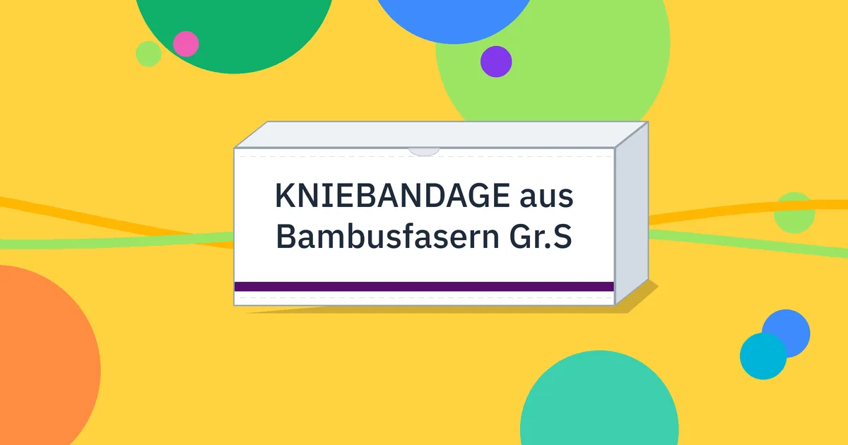 Symbolbild: Packung mit der Aufschrift KNIEBANDAGE aus Bambusfasern Gr.S (PZN 13057326) – Verfügbarkeit und Bezug in Apotheken in Frankfurt am Main