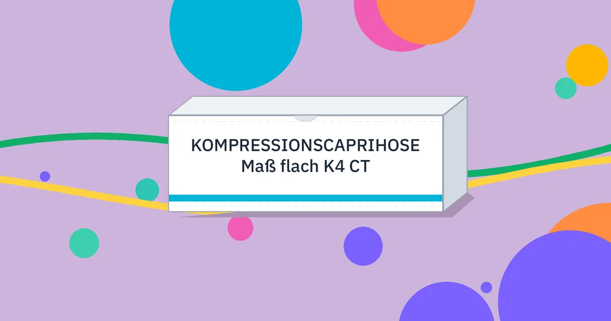 Symbolbild: Packung mit der Aufschrift KOMPRESSIONSCAPRIHOSE Maß flach K4 CT (PZN 16745794) – Verfügbarkeit und Bezug in Apotheken in Frankfurt am Main