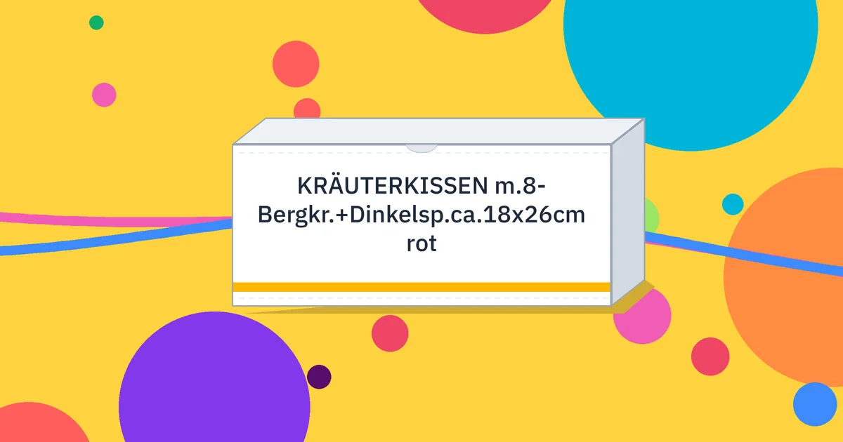 Symbolbild: Packung mit der Aufschrift KRÄUTERKISSEN m.8-Bergkr.+Dinkelsp.ca.18x26cm rot (PZN 16619492) – Verfügbarkeit und Bezug in Apotheken in Frankfurt am Main