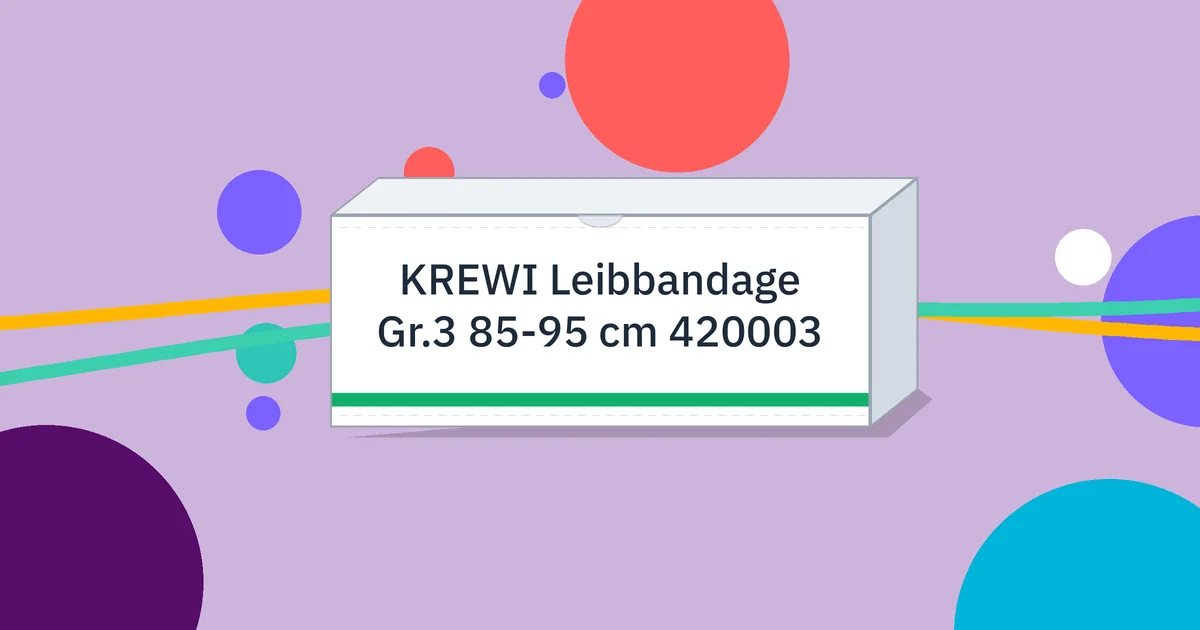 Symbolbild: Packung mit der Aufschrift KREWI Leibbandage Gr.3 85-95 cm 420003 (PZN 07298095) – Verfügbarkeit und Bezug in Apotheken in Frankfurt am Main
