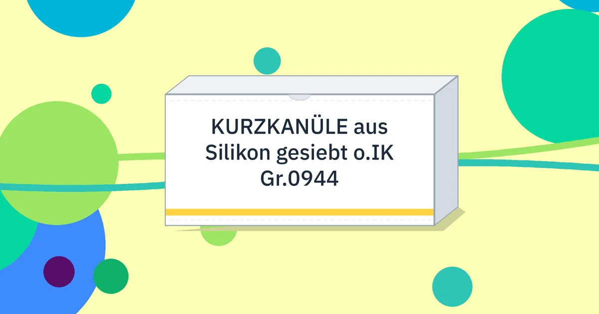 Symbolbild: Packung mit der Aufschrift KURZKANÜLE aus Silikon gesiebt o.IK Gr.0944 (PZN 06995633) – Verfügbarkeit und Bezug in Apotheken in Frankfurt am Main