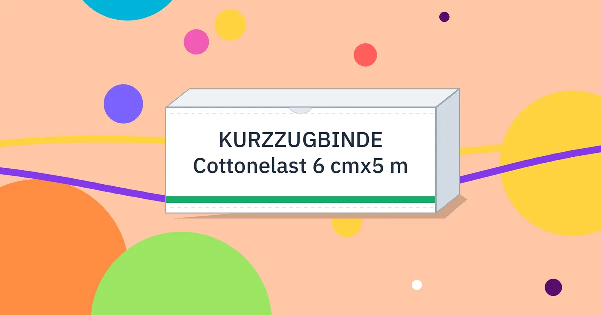 Symbolbild: Packung mit der Aufschrift KURZZUGBINDE Cottonelast 6 cmx5 m (PZN 01601167) – Verfügbarkeit und Bezug in Apotheken in Frankfurt am Main