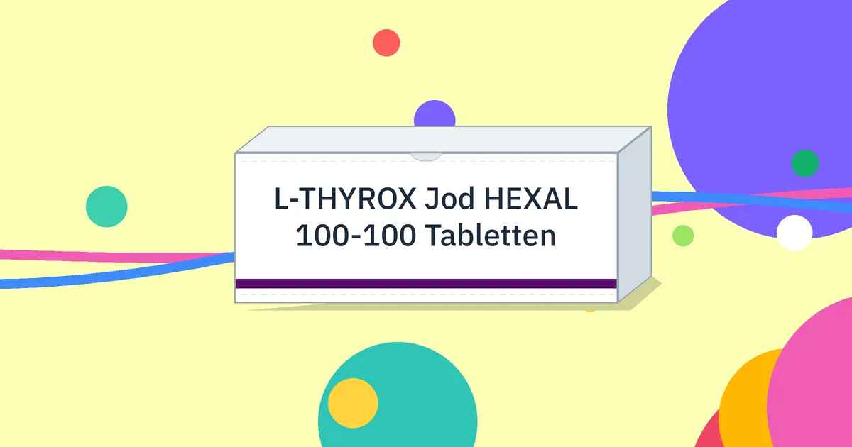 Symbolbild: Packung mit der Aufschrift L-THYROX Jod HEXAL 100-100 Tabletten (PZN 00659288) – Verfügbarkeit und Bezug in Apotheken in Frankfurt am Main