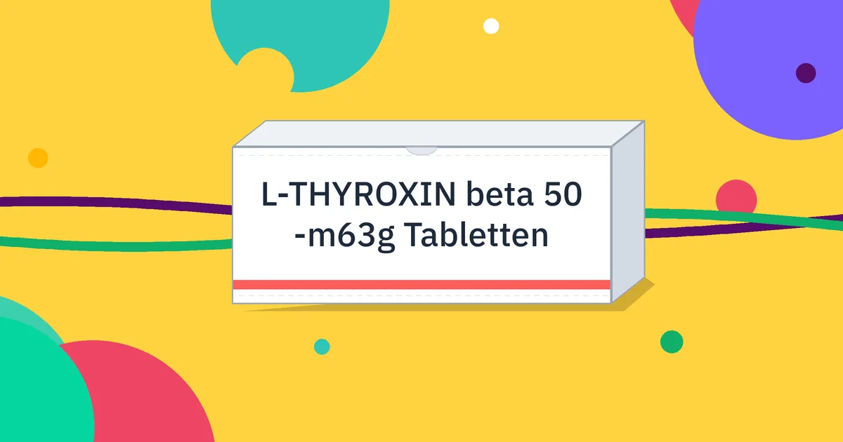 Symbolbild: Packung mit der Aufschrift L-THYROXIN beta 50 -m63g Tabletten (PZN 02133923) – Verfügbarkeit und Bezug in Apotheken in Frankfurt am Main