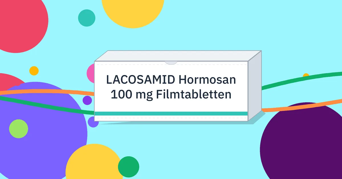 Symbolbild: Packung mit der Aufschrift LACOSAMID Hormosan 100 mg Filmtabletten (PZN 17941876) – Verfügbarkeit und Bezug in Apotheken in Frankfurt am Main