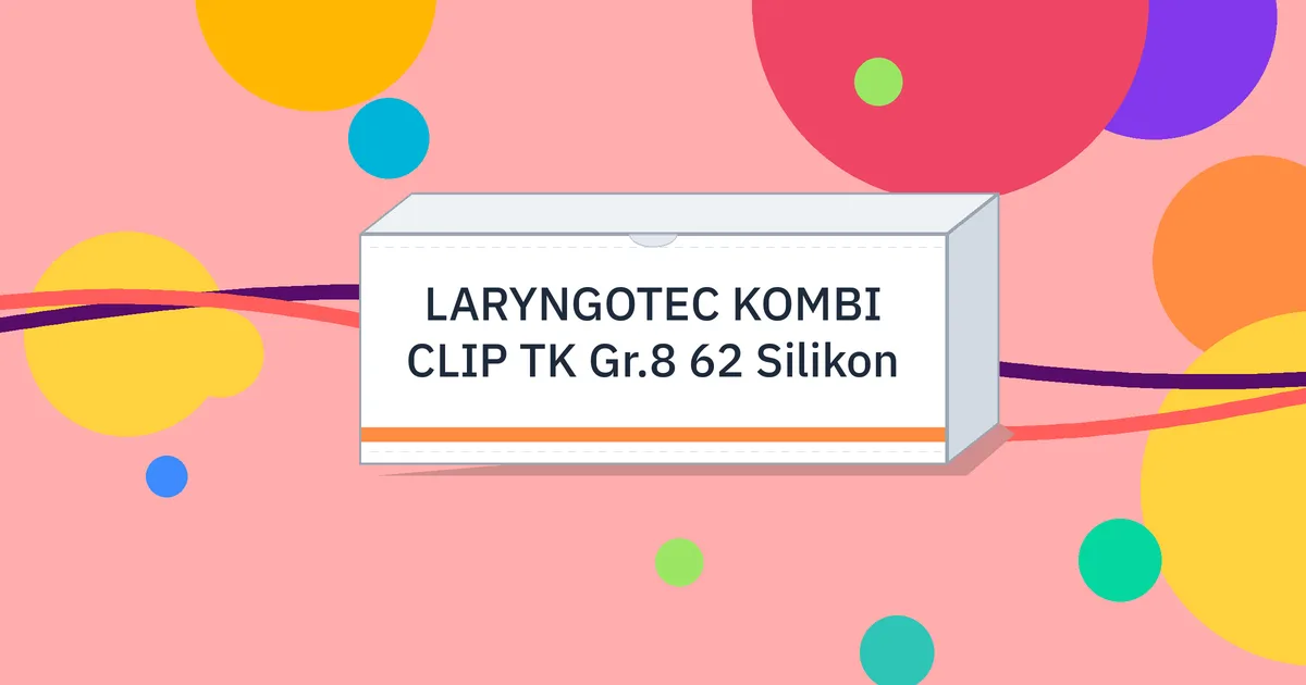 Symbolbild: Packung mit der Aufschrift LARYNGOTEC KOMBI CLIP TK Gr.8 62 Silikon (PZN 19186131) – Verfügbarkeit und Bezug in Apotheken in Frankfurt am Main