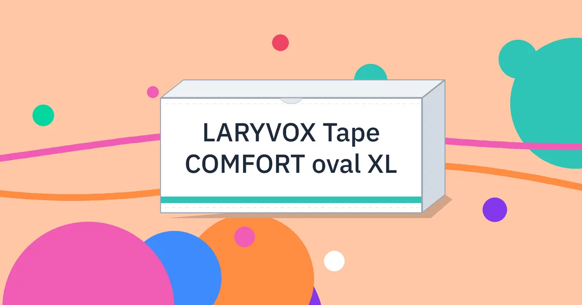 Symbolbild: Packung mit der Aufschrift LARYVOX Tape COMFORT oval XL (PZN 03893955) – Verfügbarkeit und Bezug in Apotheken in Frankfurt am Main