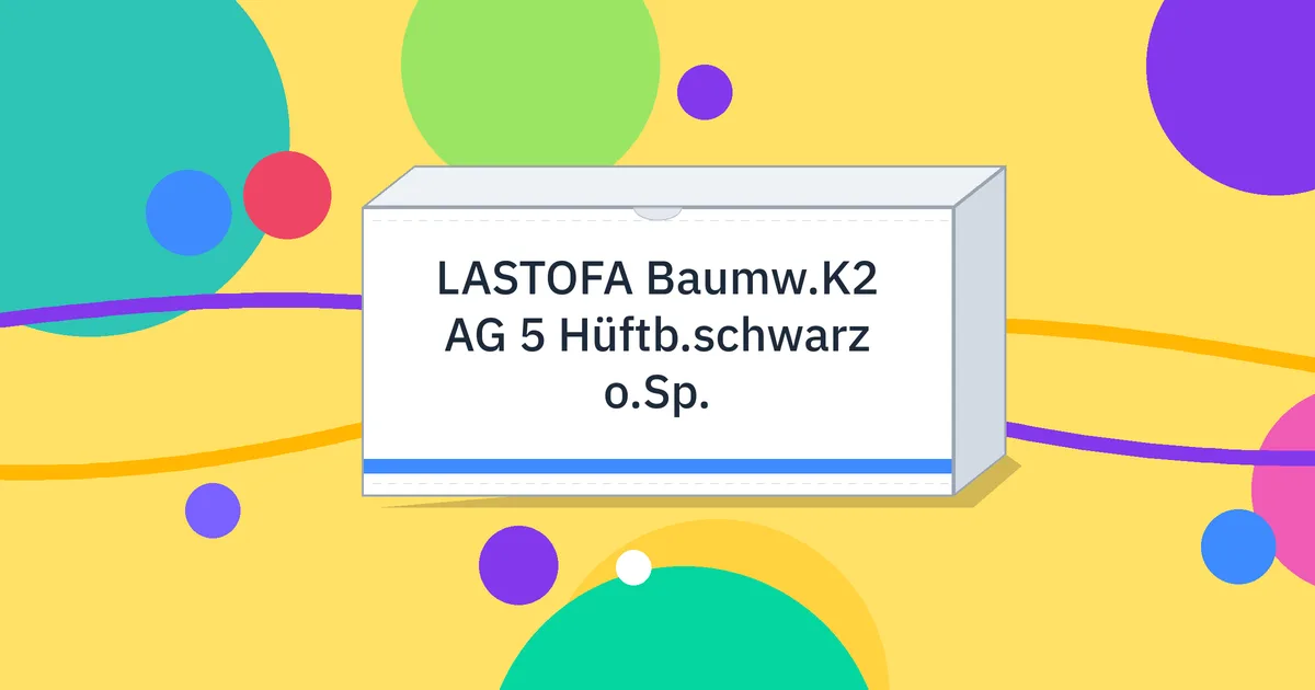 Symbolbild: Packung mit der Aufschrift LASTOFA Baumw.K2 AG 5 Hüftb.schwarz o.Sp. (PZN 01949976) – Verfügbarkeit und Bezug in Apotheken in Frankfurt am Main