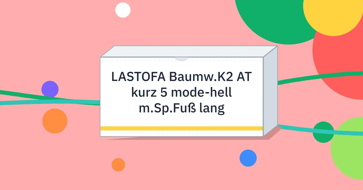 Symbolbild: Packung mit der Aufschrift LASTOFA Baumw.K2 AT kurz 5 mode-hell m.Sp.Fuß lang (PZN 01951660) – Verfügbarkeit und Bezug in Apotheken in Frankfurt am Main