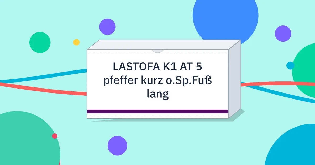 Symbolbild: Packung mit der Aufschrift LASTOFA K1 AT 5 pfeffer kurz o.Sp.Fuß lang (PZN 14151197) – Verfügbarkeit und Bezug in Apotheken in Frankfurt am Main