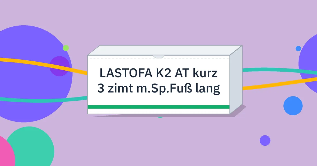 Symbolbild: Packung mit der Aufschrift LASTOFA K2 AT kurz 3 zimt m.Sp.Fuß lang (PZN 13808991) – Verfügbarkeit und Bezug in Apotheken in Frankfurt am Main