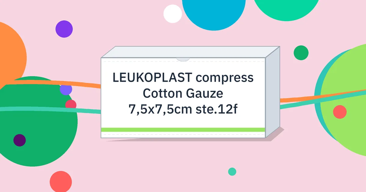 Symbolbild: Packung mit der Aufschrift LEUKOPLAST compress Cotton Gauze 7,5x7,5cm ste.12f (PZN 19064089) – Verfügbarkeit und Bezug in Apotheken in Frankfurt am Main