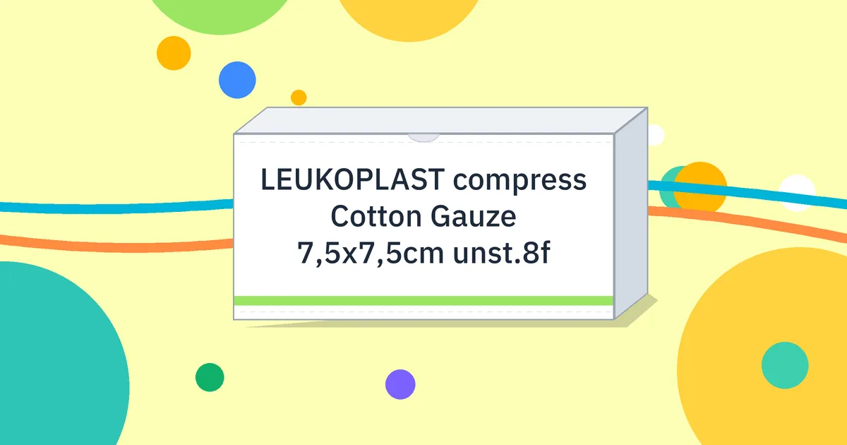 Symbolbild: Packung mit der Aufschrift LEUKOPLAST compress Cotton Gauze 7,5x7,5cm unst.8f (PZN 19064095) – Verfügbarkeit und Bezug in Apotheken in Frankfurt am Main