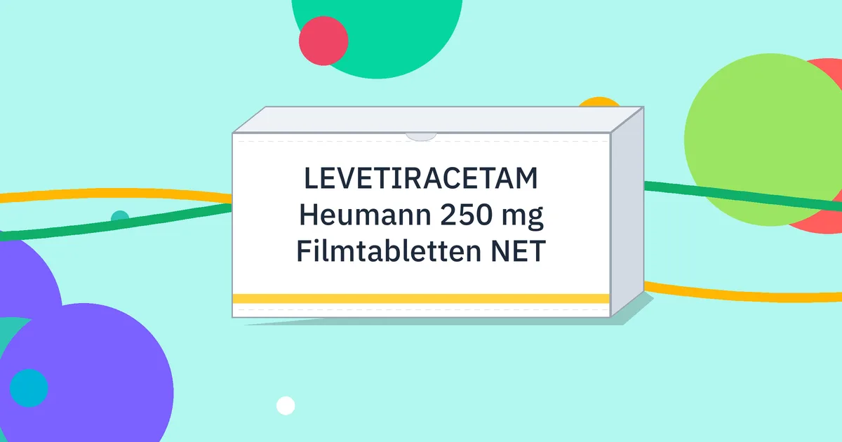 Symbolbild: Packung mit der Aufschrift LEVETIRACETAM Heumann 250 mg Filmtabletten NET (PZN 16139088) – Verfügbarkeit und Bezug in Apotheken in Frankfurt am Main