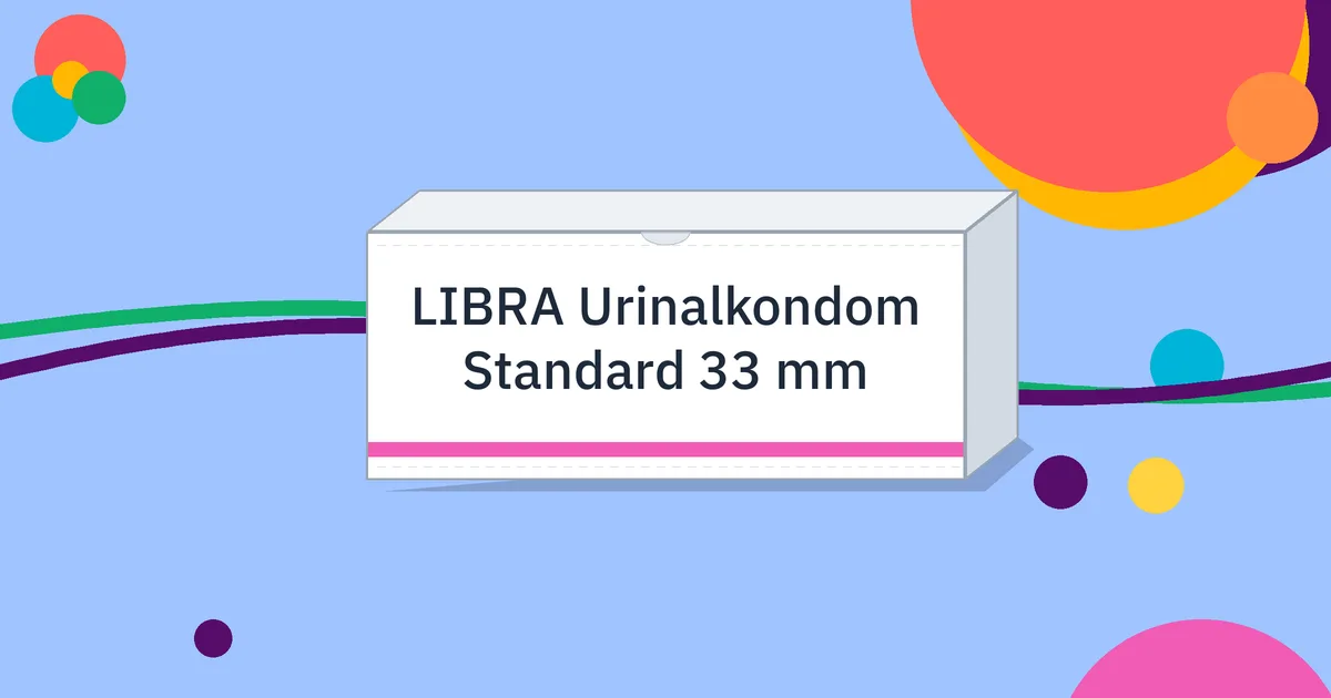 Symbolbild: Packung mit der Aufschrift LIBRA Urinalkondom Standard 33 mm (PZN 19855709) – Verfügbarkeit und Bezug in Apotheken in Frankfurt am Main