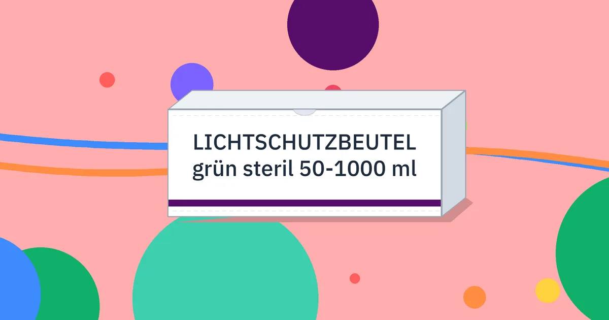 Symbolbild: Packung mit der Aufschrift LICHTSCHUTZBEUTEL grün steril 50-1000 ml (PZN 20281337) – Verfügbarkeit und Bezug in Apotheken in Frankfurt am Main