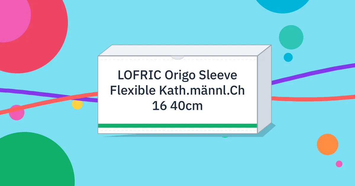 Symbolbild: Packung mit der Aufschrift LOFRIC Origo Sleeve Flexible Kath.männl.Ch 16 40cm (PZN 20134062) – Verfügbarkeit und Bezug in Apotheken in Frankfurt am Main