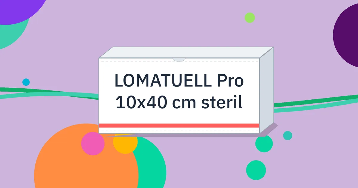 Symbolbild: Packung mit der Aufschrift LOMATUELL Pro 10x40 cm steril (PZN 19813071) – Verfügbarkeit und Bezug in Apotheken in Frankfurt am Main