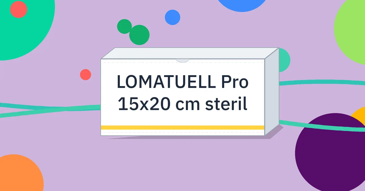 Symbolbild: Packung mit der Aufschrift LOMATUELL Pro 15x20 cm steril (PZN 19754664) – Verfügbarkeit und Bezug in Apotheken in Frankfurt am Main