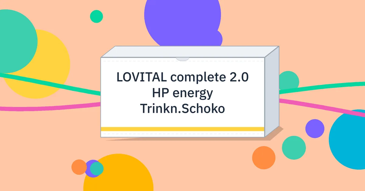 Symbolbild: Packung mit der Aufschrift LOVITAL complete 2.0 HP energy Trinkn.Schoko (PZN 20629591) – Verfügbarkeit und Bezug in Apotheken in Frankfurt am Main