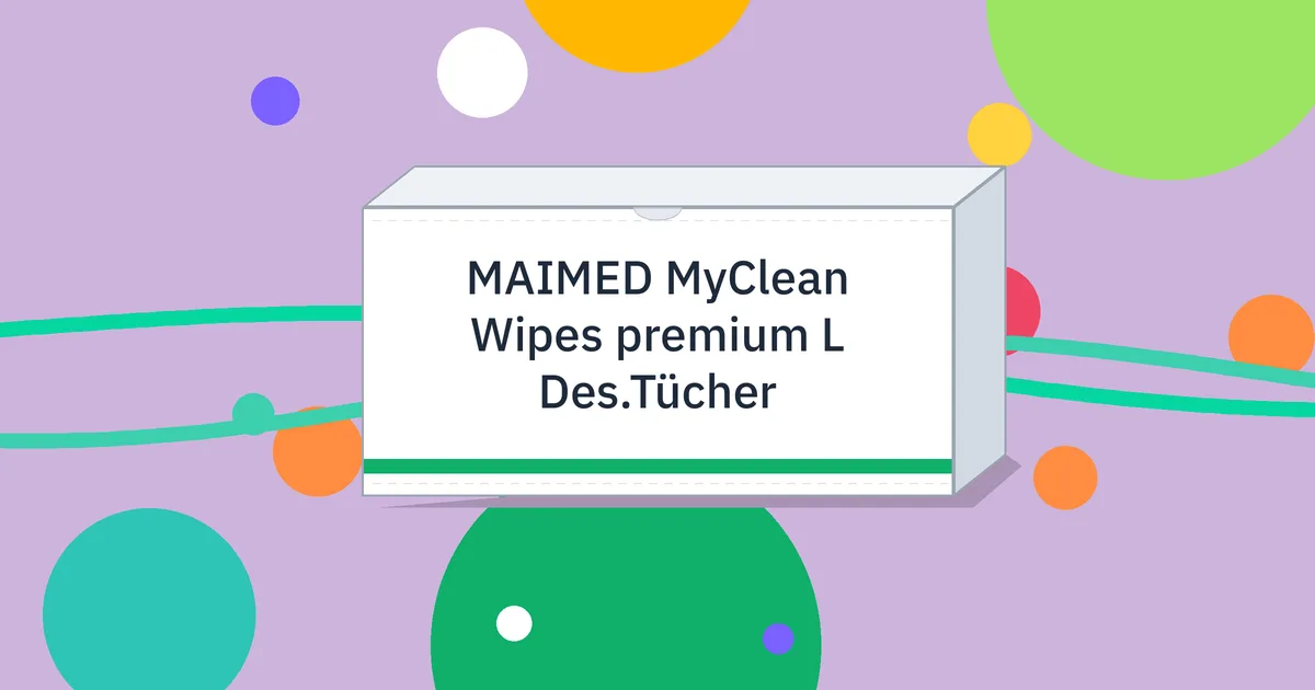 Symbolbild: Packung mit der Aufschrift MAIMED MyClean Wipes premium L Des.Tücher (PZN 10305982) – Verfügbarkeit und Bezug in Apotheken in Frankfurt am Main